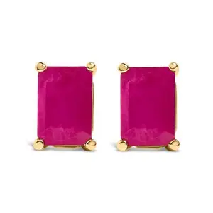 HAUS OF BRILLIANCE 14k Gold Emerald Cut Gemstone Stud Earrings - Red Ruby | Yellow